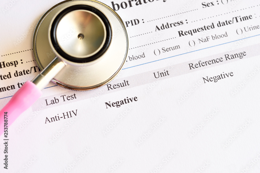 HIV negative test result with stethoscope Stock Photo | Adobe Stock