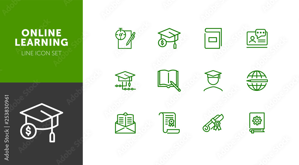 Online learning line icon set Stock Vector | Adobe Stock