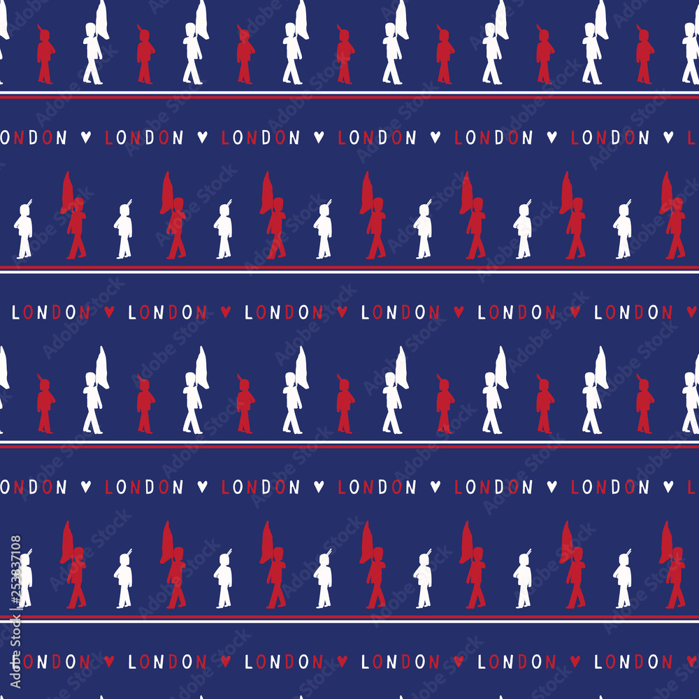 Sketchy London Royal Guard seamless vector pattern. Famous historical ...
