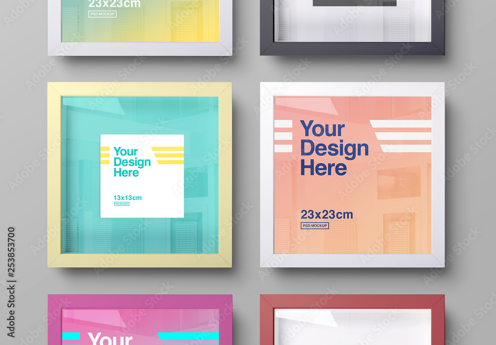 Four Square Hanging Frames Mockup Stock Template | Adobe Stock