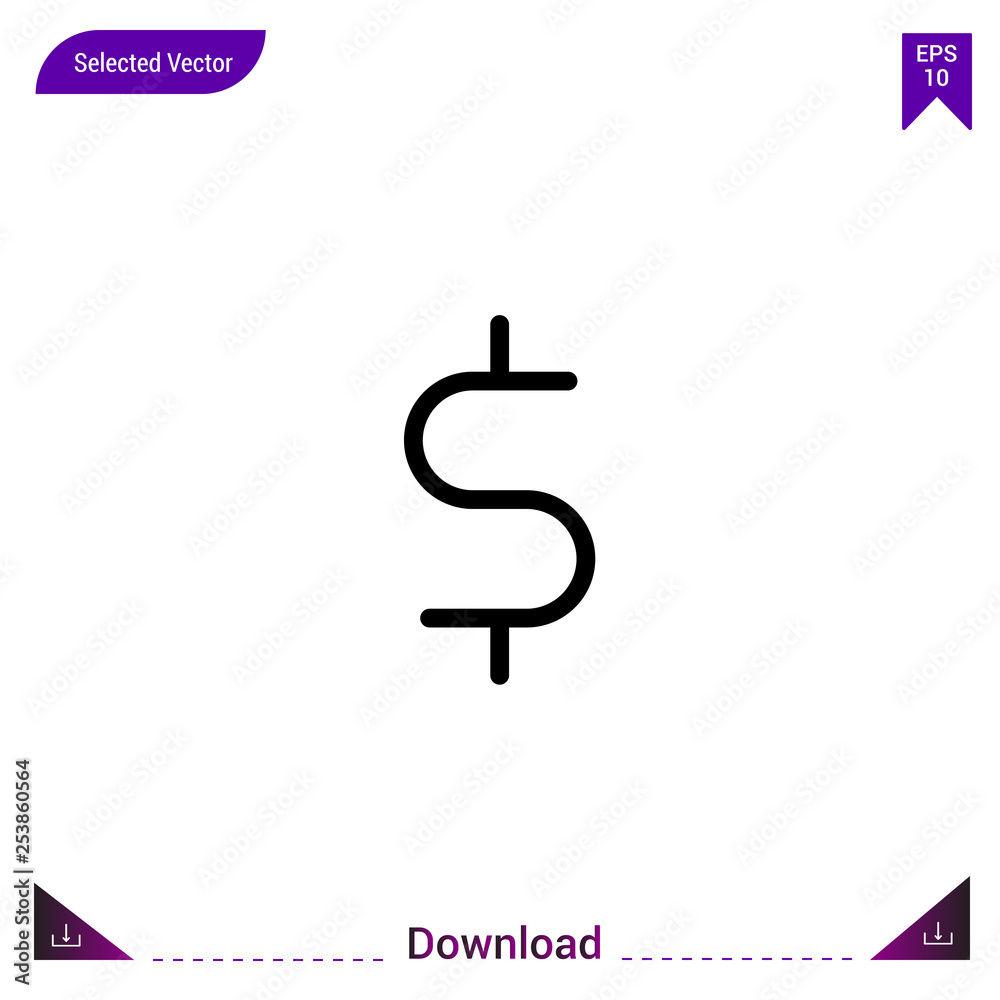 Outline dollar-symbol icon isolated on white background. Line pictogram ...