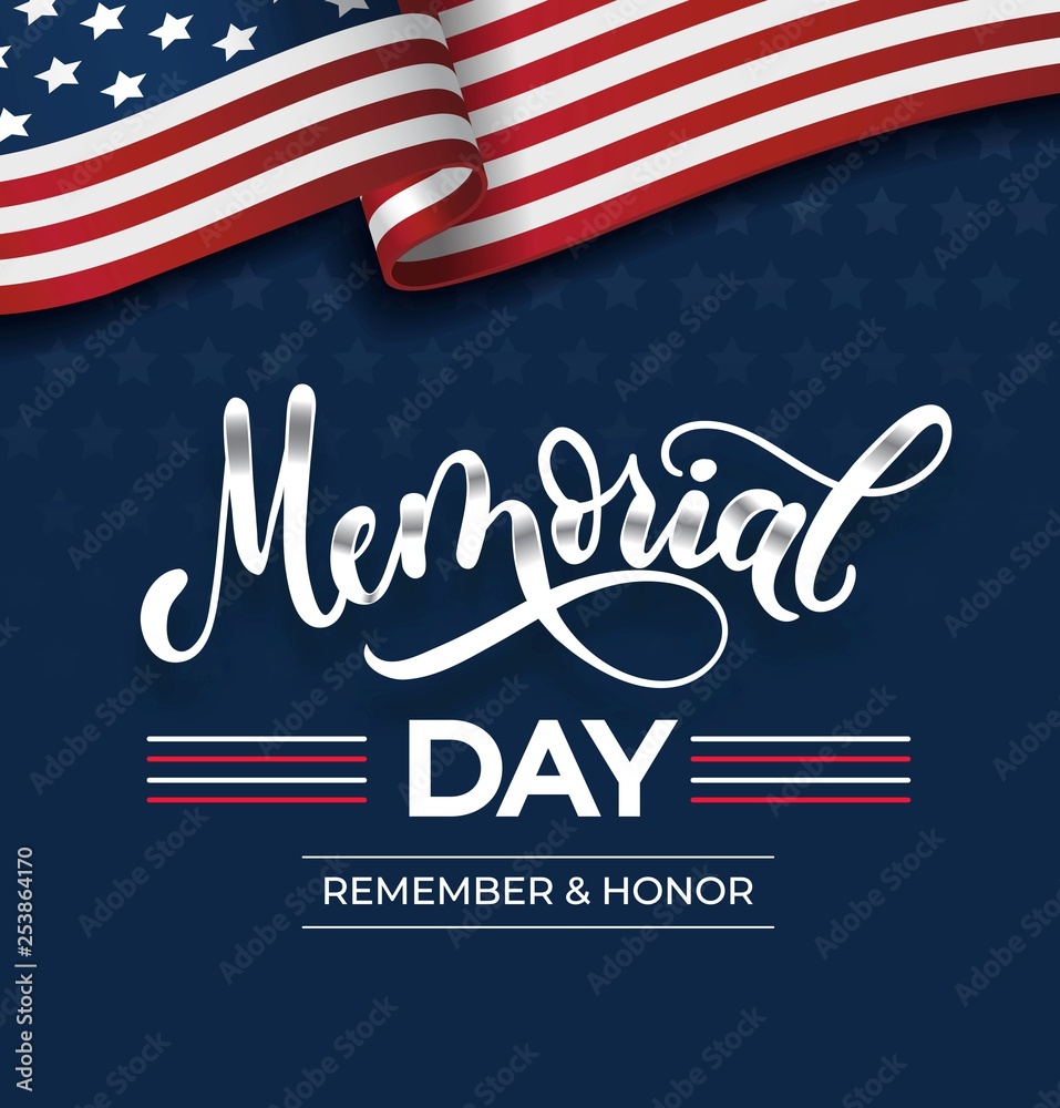 Memorial day greeting card with lettering and USA flag. Vector ...