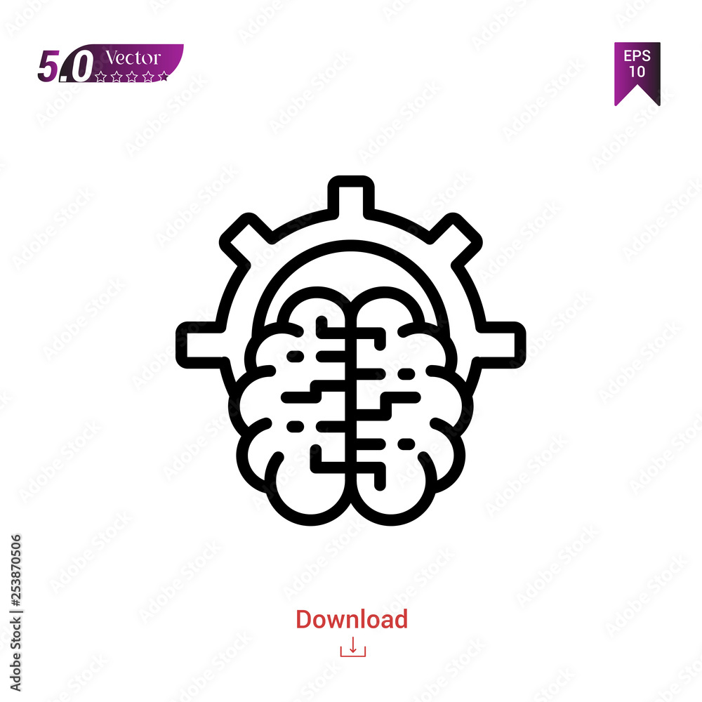 Outline brain icon isolated on white background. Line pictogram ...