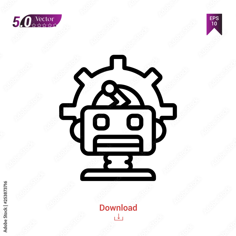 Outline robot icon isolated on white background. Line pictogram ...
