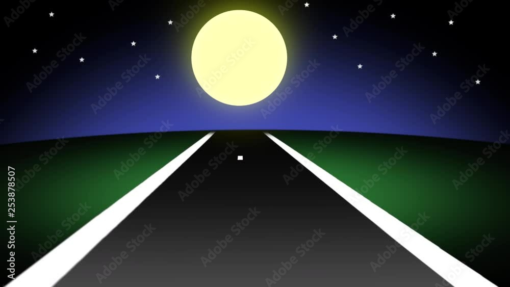 Animated ride through a cartoon style highway at night loop. Highway ...