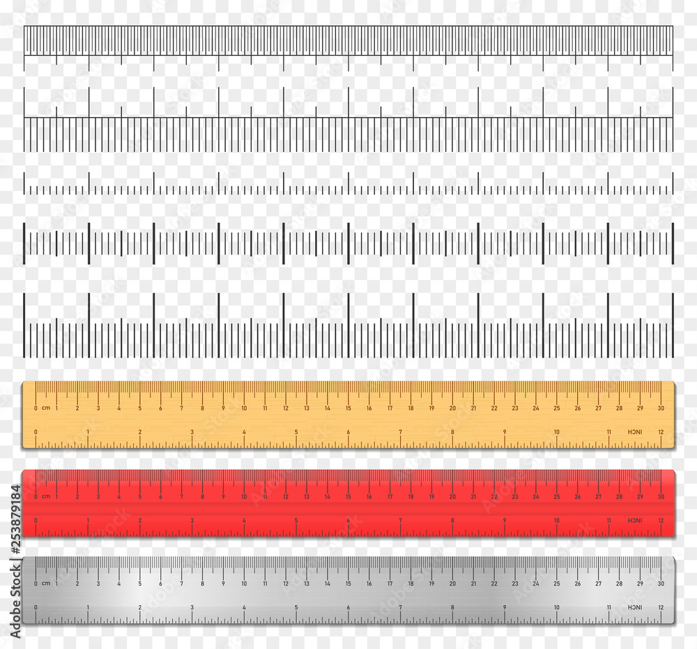 Realistic tape rulers and scale measure set isolated on transparent ...