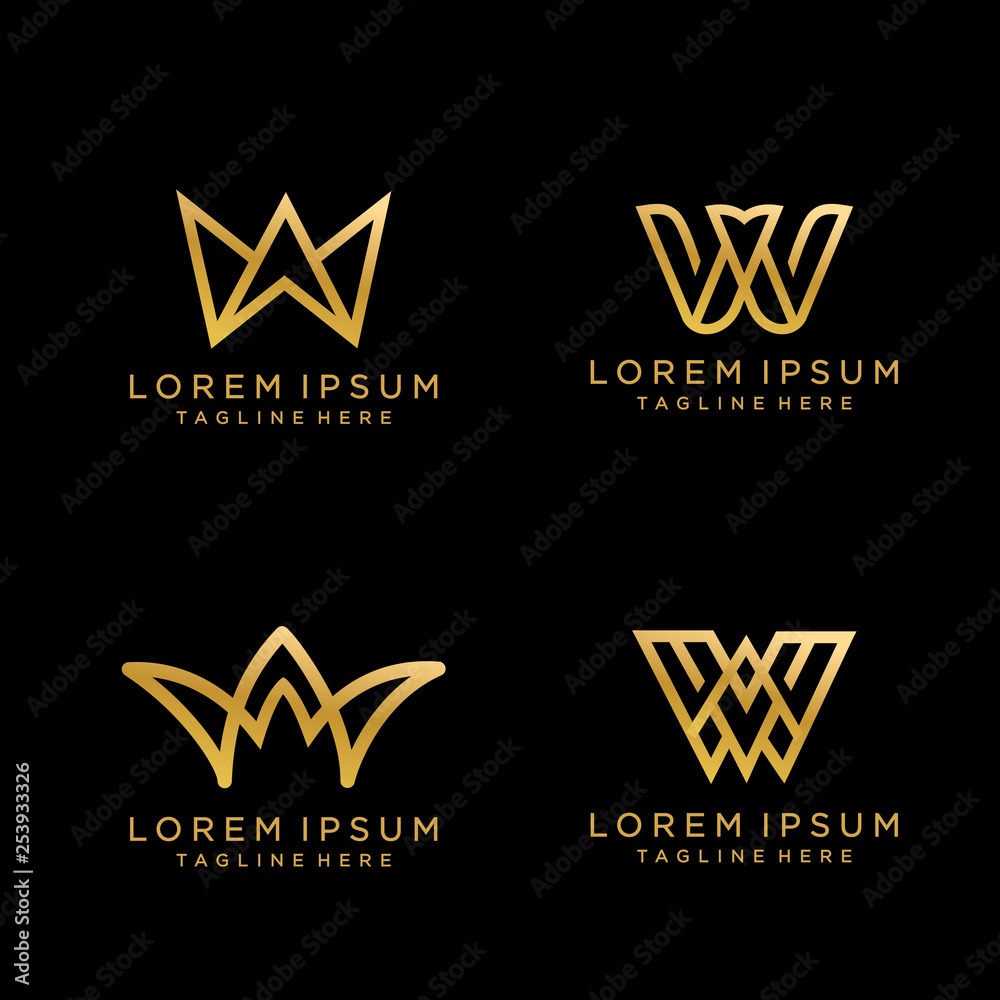 Letter W Luxury Monogram Logo Design With Gold Color. Stock Vector ...