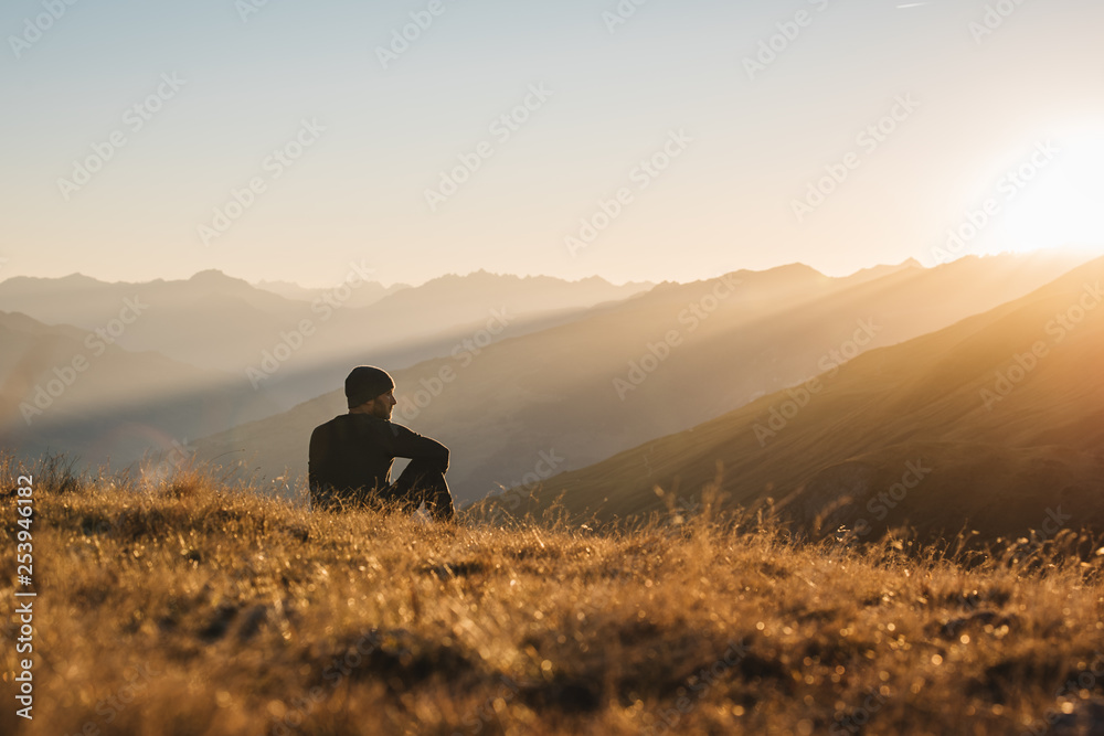 Relaxing at Sunset at Top of Mountain Stock Photo | Adobe Stock