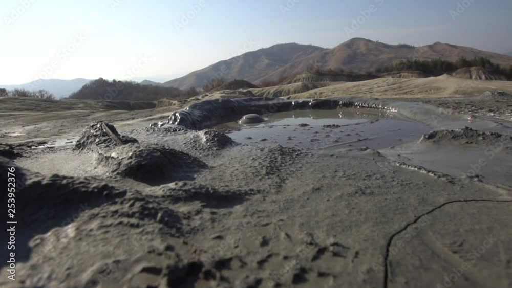 Interesting view mud volcano bubble boiling. Mud Volcanoes stand for ...