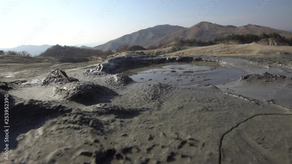 Interesting view mud volcano bubble boiling. Mud Volcanoes stand for ...
