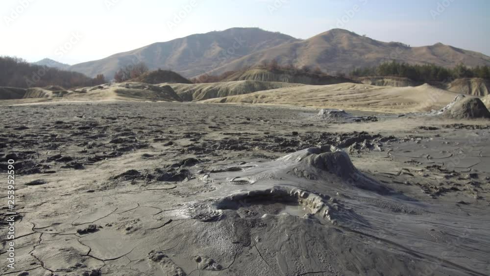 Interesting view mud volcano bubble boiling. Mud Volcanoes stand for ...