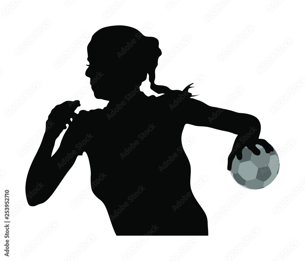 Handball player in action vector silhouette illustration isolated on ...