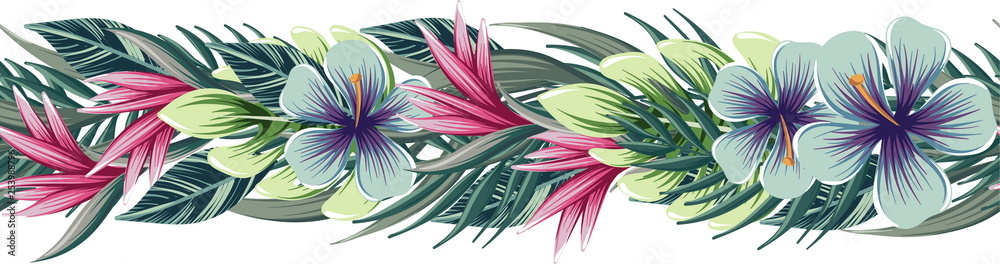 vector floral seamless border with tropical plants Stock Vector | Adobe ...