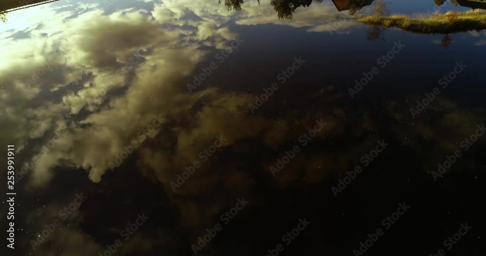 Tilting drone footage from a Norwegian countryside with clear ...