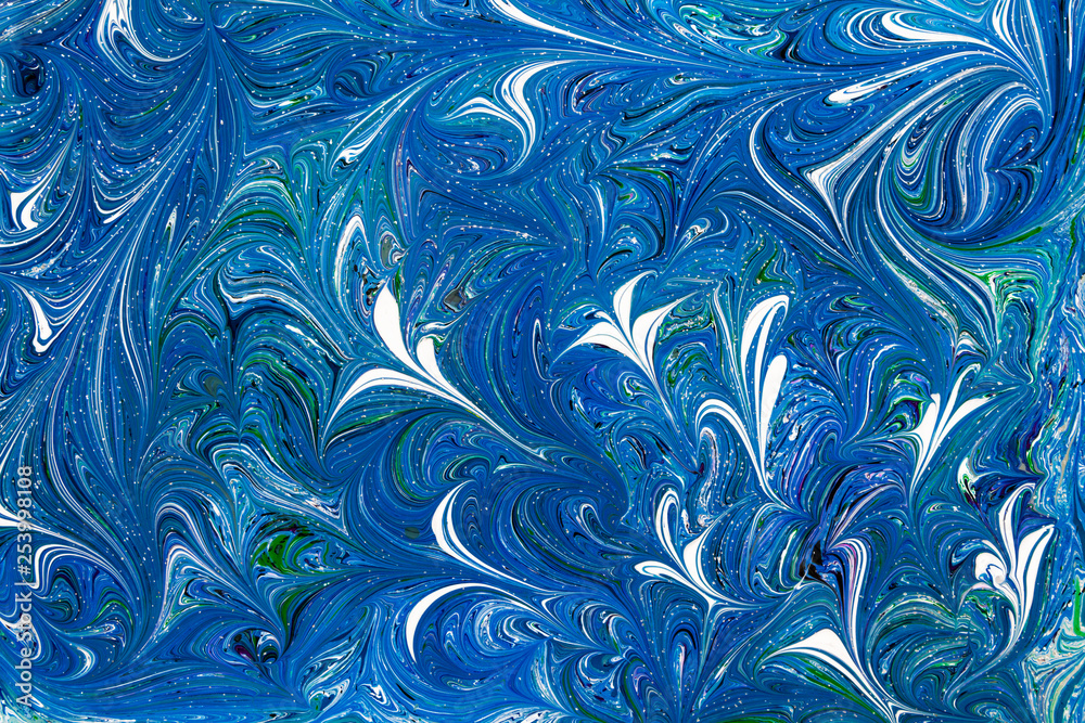 Beautiful abstract drawing technique Ebru in blue .Turkish style of ...