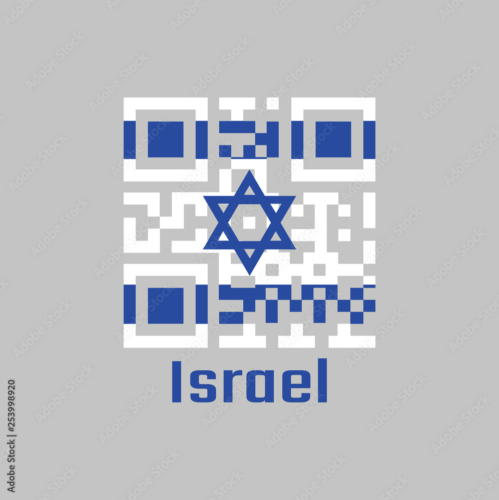 QR code set the color of Israel flag. It depicts a blue hexagram on a ...