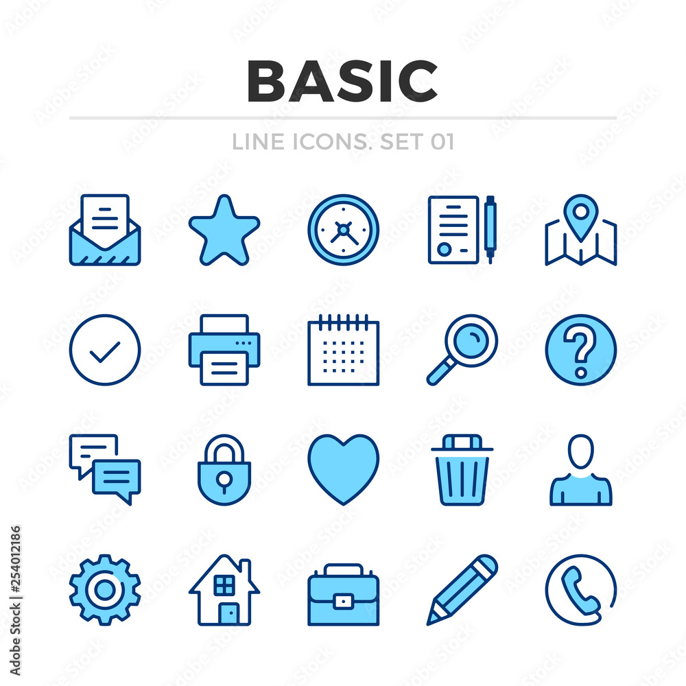 Basic vector line icons set. Thin line design. Outline graphic elements ...
