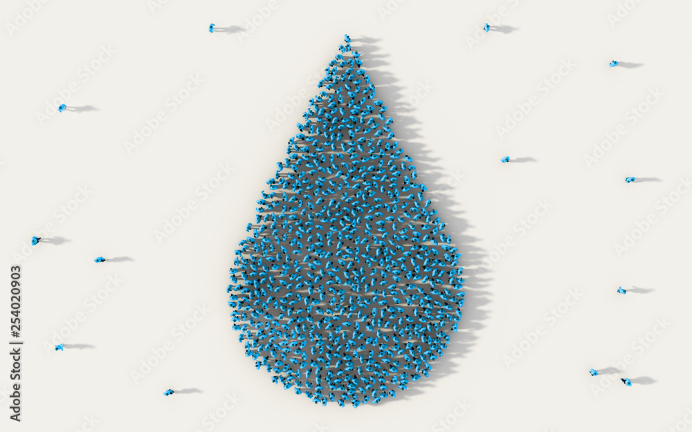 Large group of people forming blue water drop symbol in social media ...