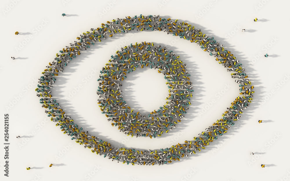 Large group of people forming an eye icon in social media and community ...