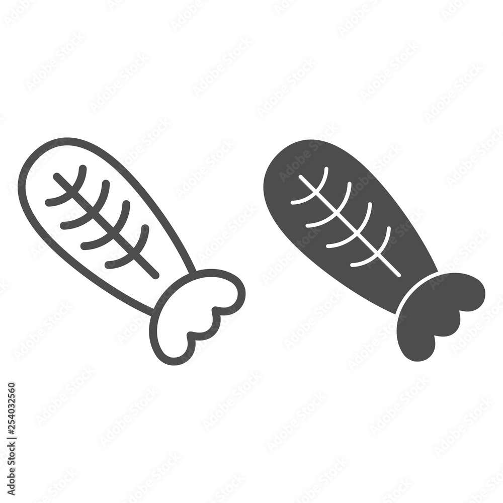 Cutting fish line and glyph icon. Fish fillet vector illustration ...