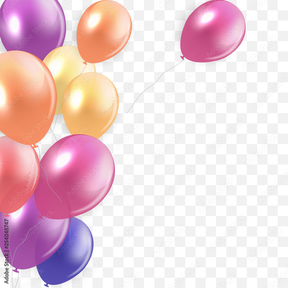 Glossy Happy Birthday Concept with Balloons isolated on transparent ...