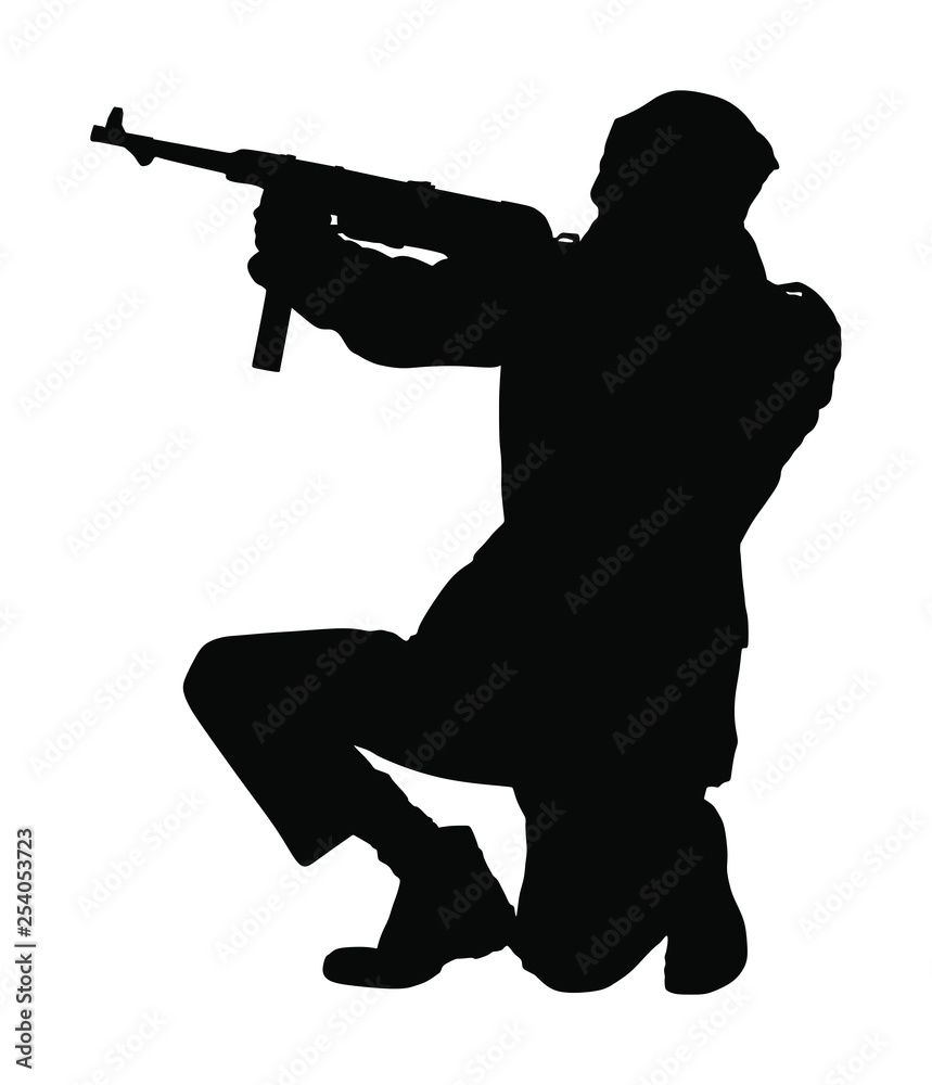 Red army soldier vector silhouette. Soldier with rifle. Partisan ...