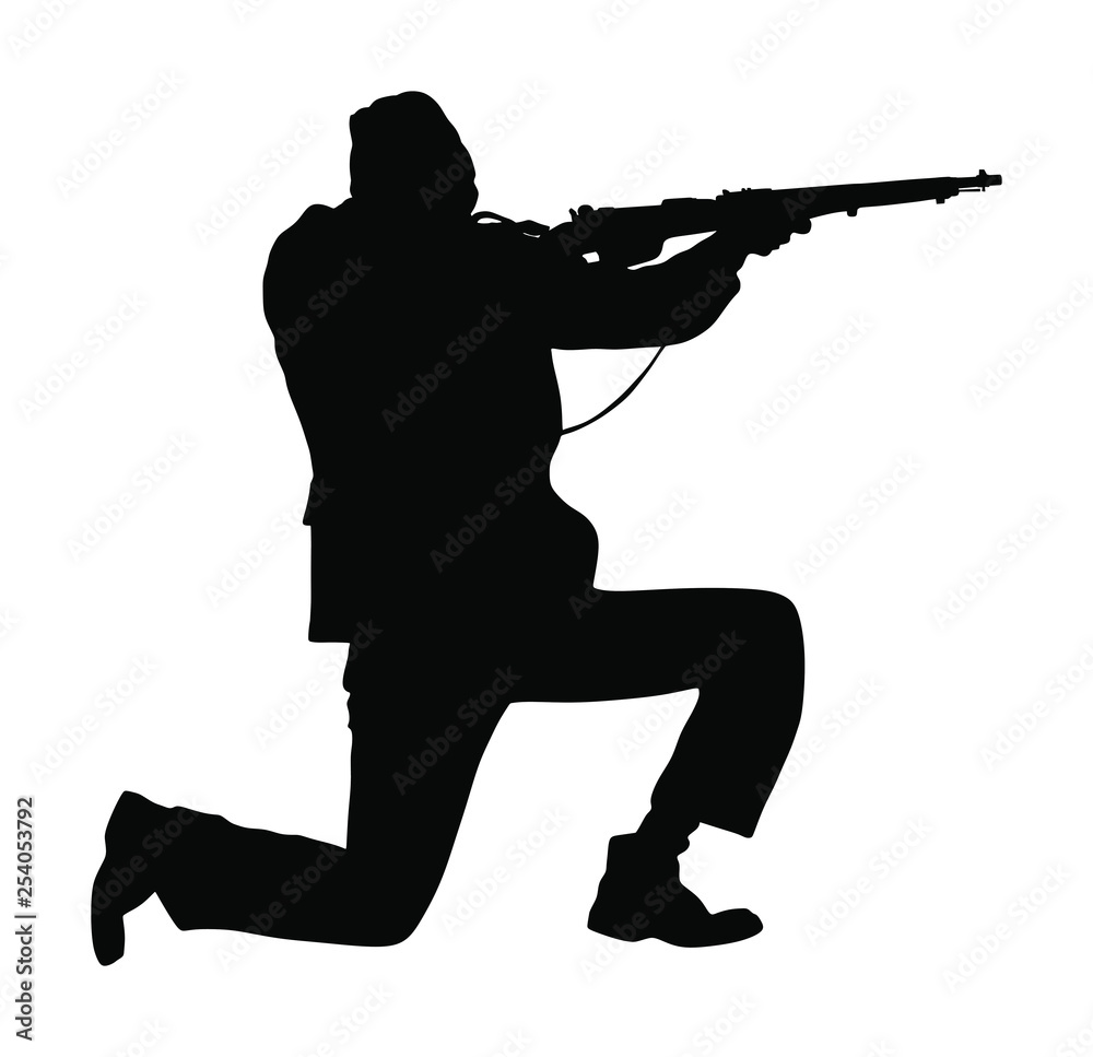 Red army soldier vector silhouette. Soldier with rifle. Partisan ...