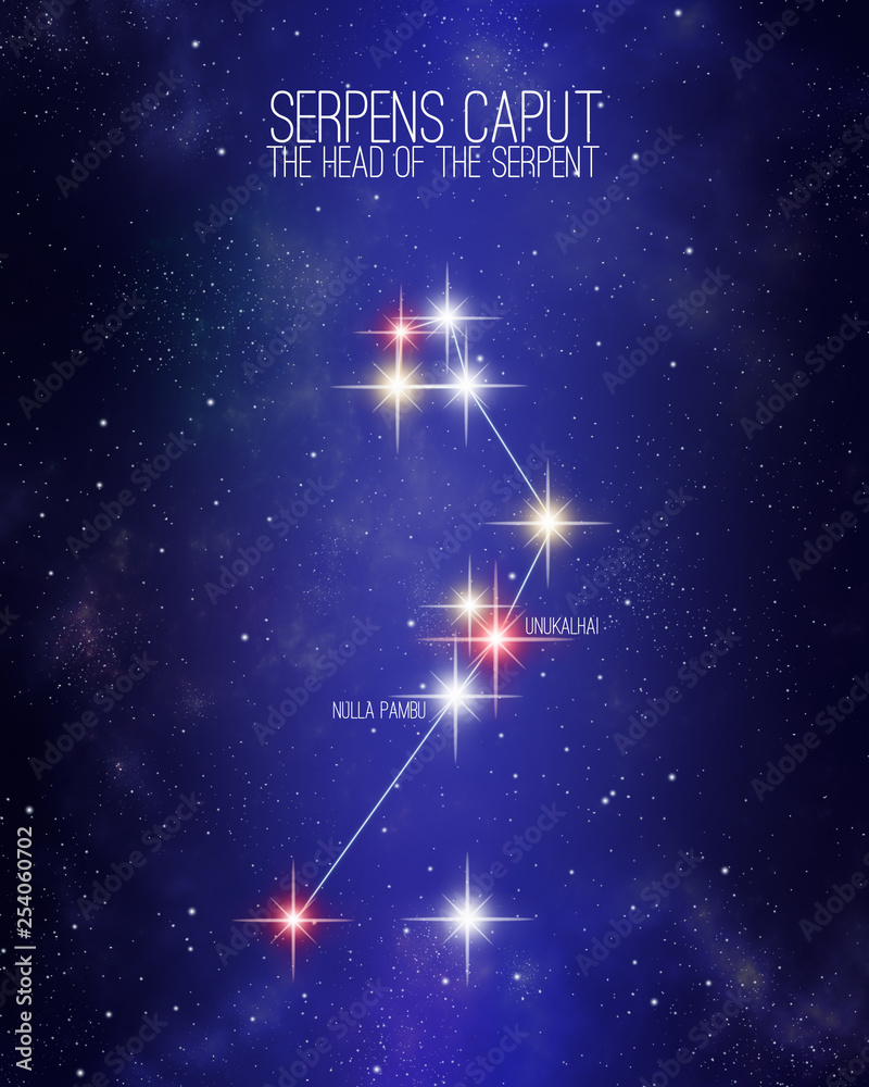 Serpens Caput the head of the serpent constellation on a starry space ...