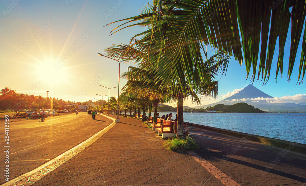 Mayon volcano,view from Legazpi Boulevard view point,Philippines Stock ...