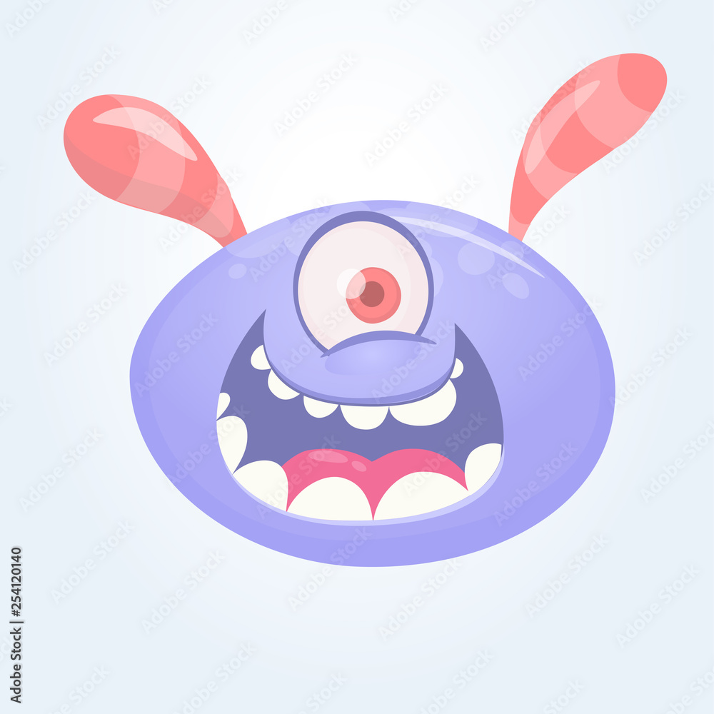Funny happy cartoon alien. Vector alien character with one eye ...