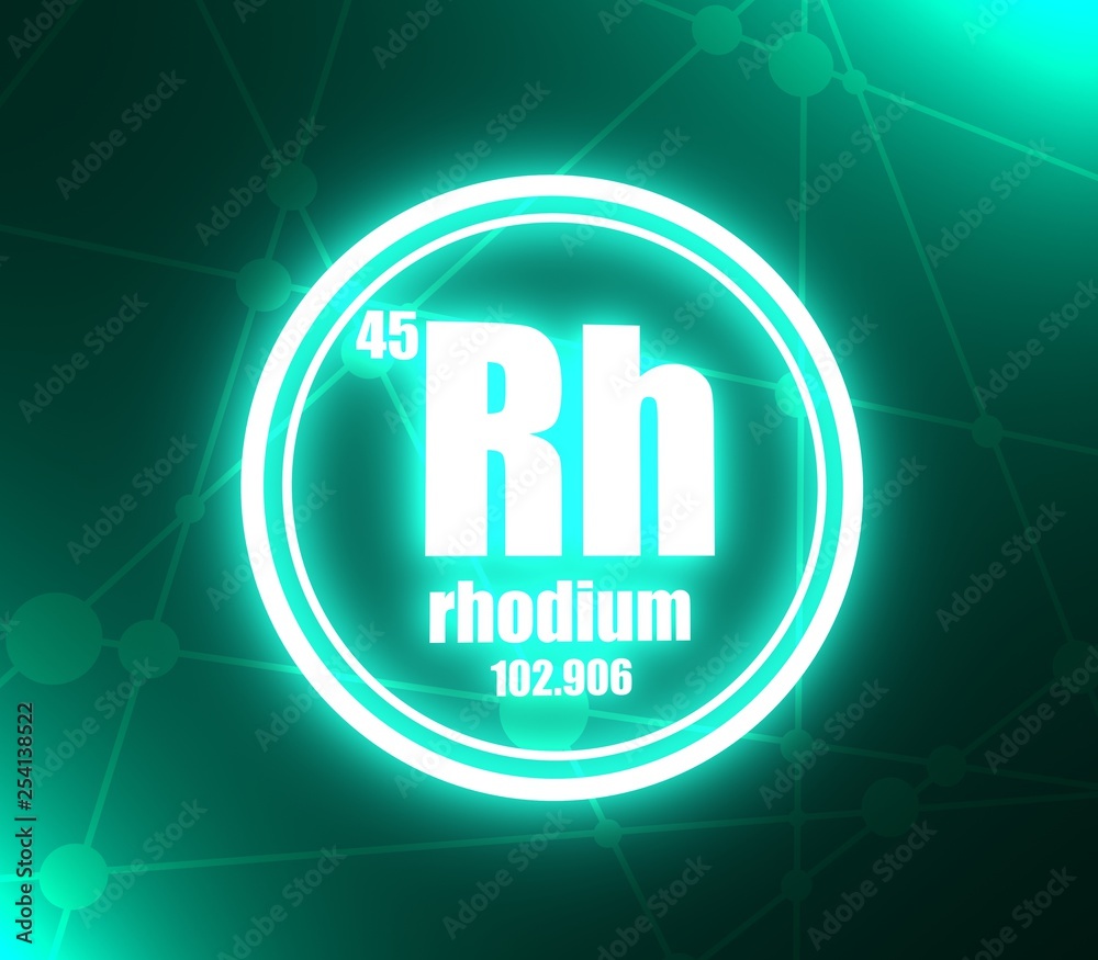 Rhodium chemical element. Sign with atomic number and atomic weight ...