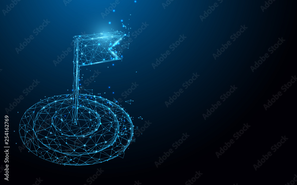 Flag hitting in the target center from lines, triangles and particle ...