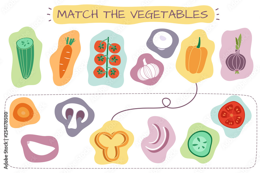 Matching vegetables game. Education kids games with cartoon vegetable ...
