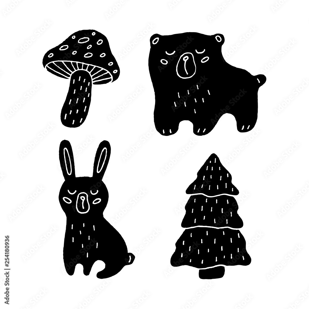 Cute cartoon hand drawn wood animals illustration set. Sweet vector ...