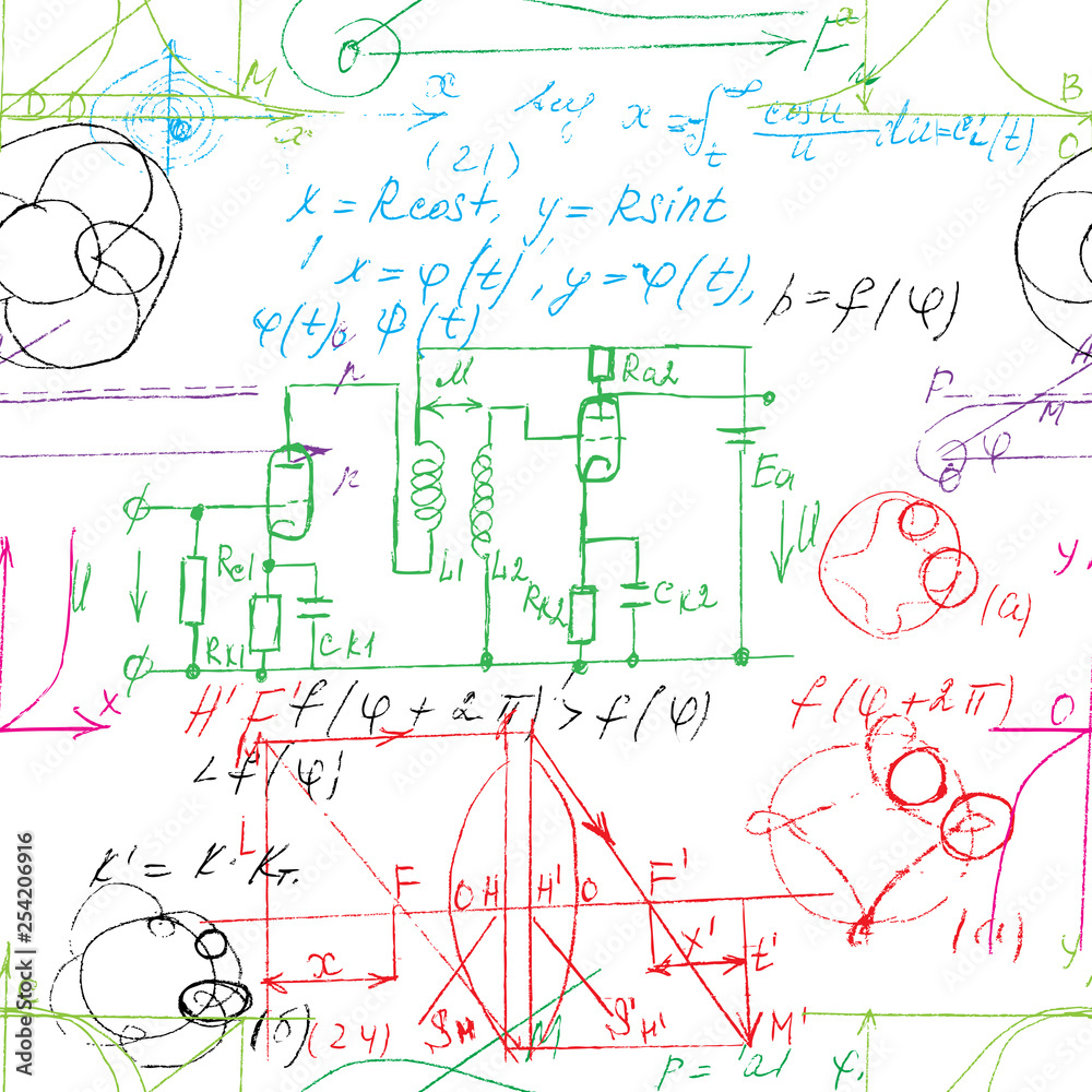 Scientific seamless background with handwritten mathematical and ...
