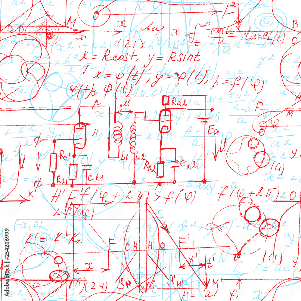 Scientific seamless texture with handwritten formulas and electronic ...