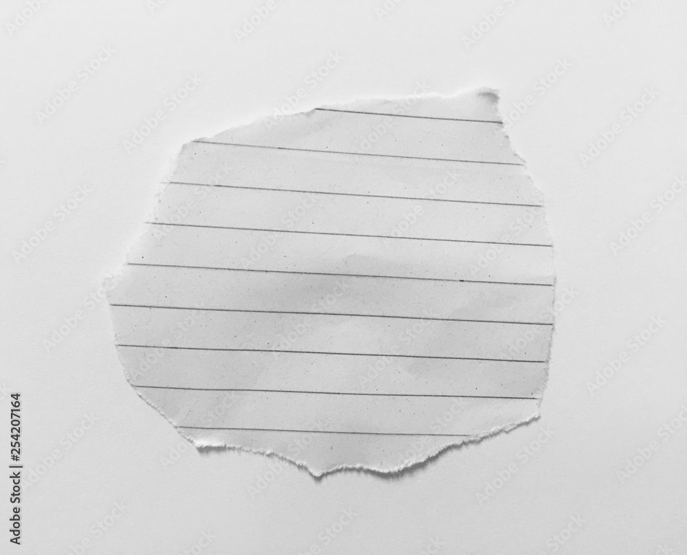 torn notebook with dashed line sheet on white paper background Stock ...