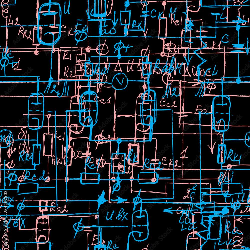 Scientific seamless color background with handwritten mathematical and ...