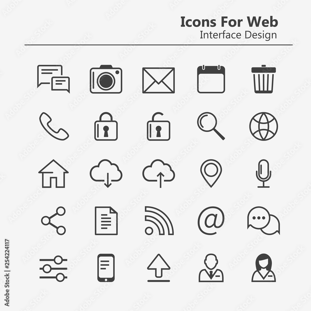 Simple stylish Outline icon set for web and mobile. Contacts and chat ...