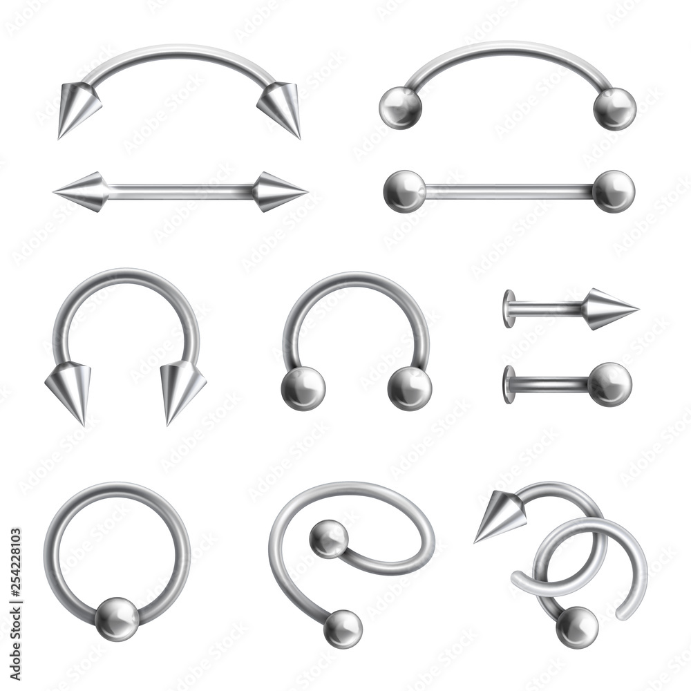 Body piercing jewelery set, different metallic accessories Stock Vector ...