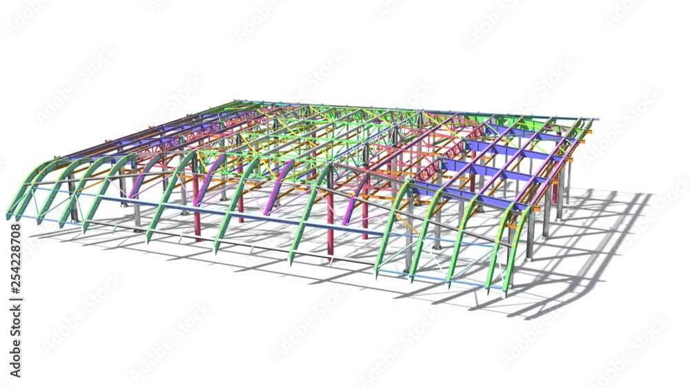 Building information model animation. 3D rendering. BIM model of metal ...