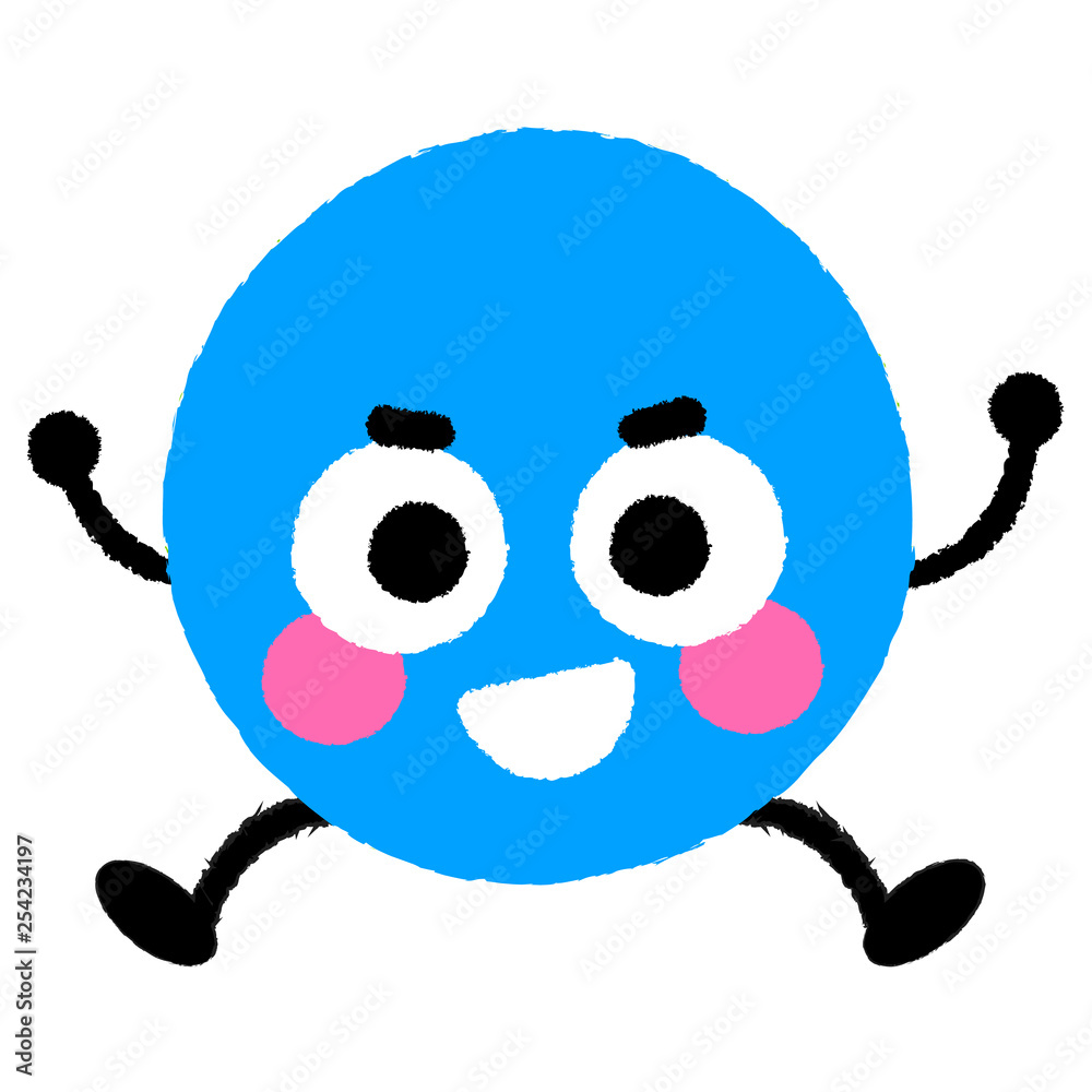 Vector Jumping Blue Circle Cartoon Character with Smiling Face Stock ...