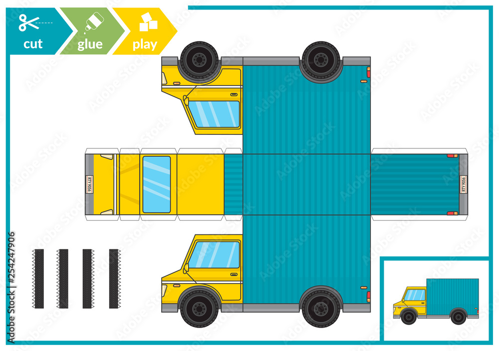 Cut and glue a paper car. Children art game for activity page. Paper 3d ...