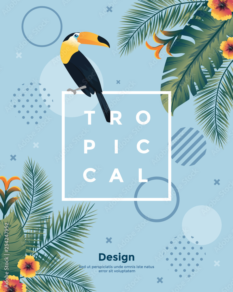 Tropical background with jungle plants. Frame with tropic leaves and ...