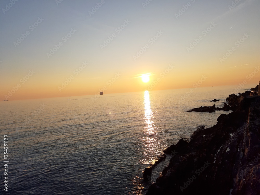 Genova, Italy - 02/25/2019: An amazing caption of the seaside and the ...