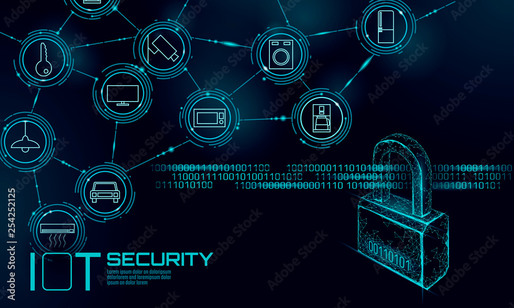 IOT cyber security padlock concept. Personal data safety Internet of ...
