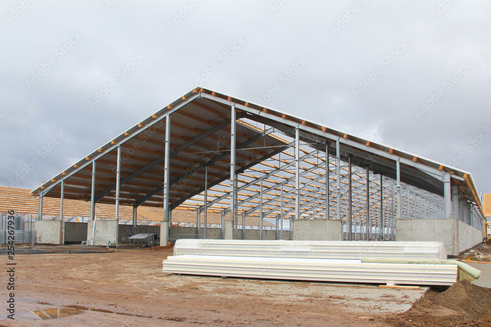 Sandwich panels at the construction site. Material for warming the ...