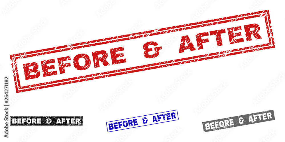 Grunge BEFORE & AFTER rectangle stamp seals isolated on a white ...