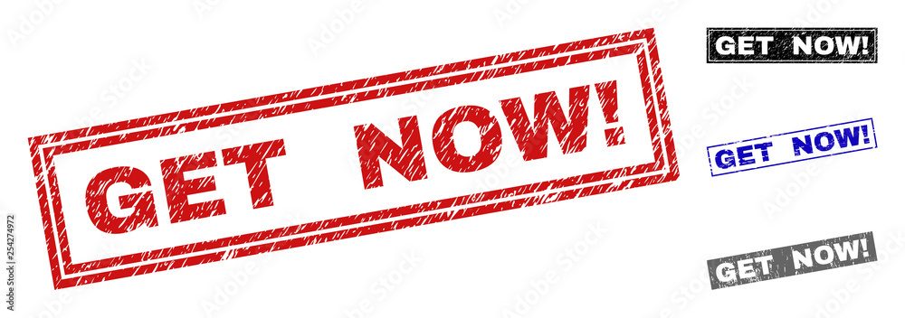 Grunge GET NOW! rectangle stamp seals isolated on a white background ...