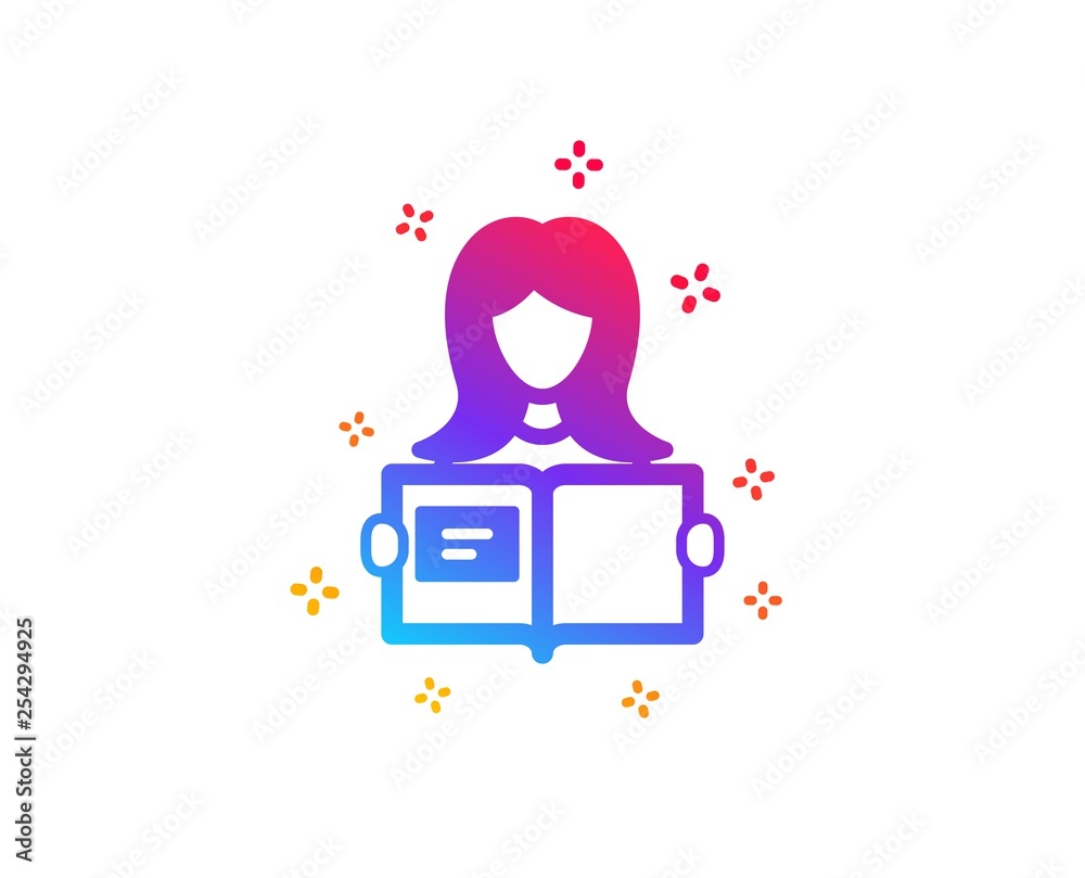 Woman read a Book icon. Education symbol. Instruction or E-learning ...